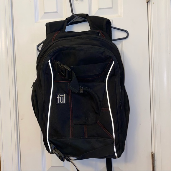 Bags | Ful Backpack Black Red Travel Luggage Multiple Pockets Laptop ...